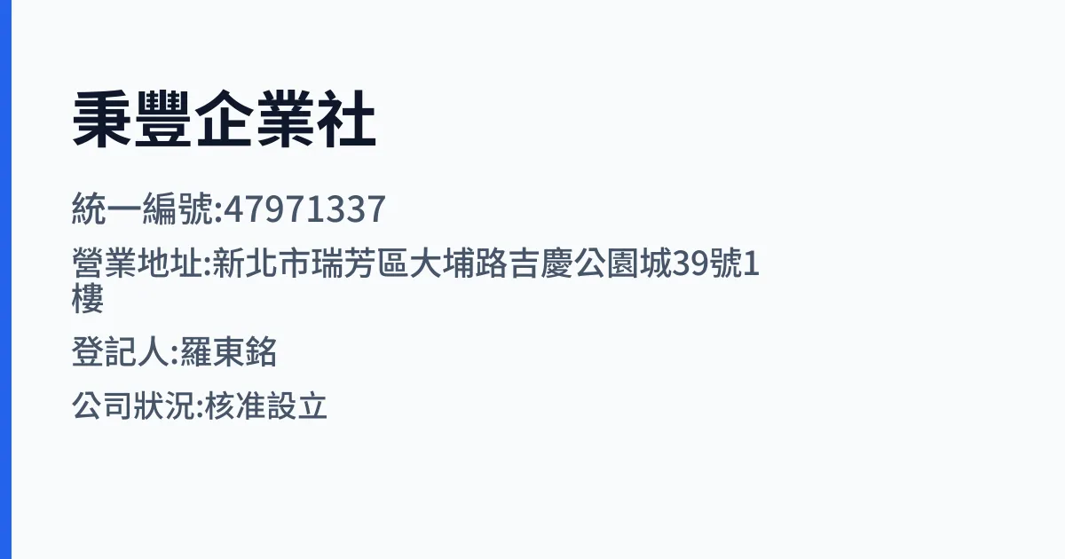秉豐企業社 - 統編 47971337(新北市) 公司登記資料與營業項目詳細圖表