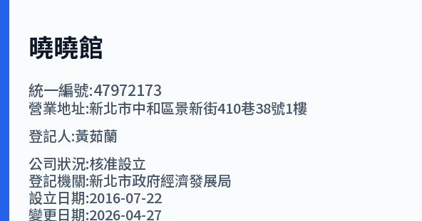 曉曉館的照片-統編 47972173(新北市) 公司登記資料與營業項目詳細圖表