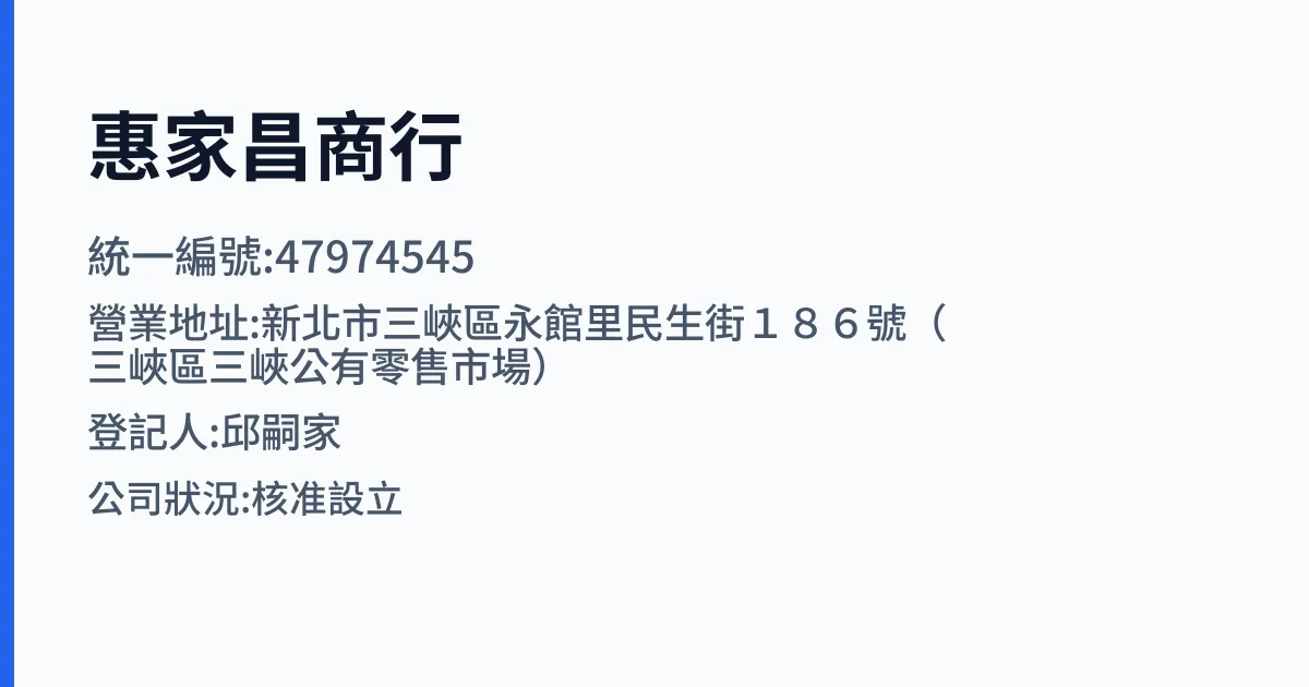 惠家昌商行 - 統編 47974545（新北市） 公司登記資料與營業項目詳細圖表