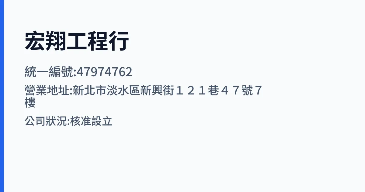宏翔工程行 - 統編 47974762(新北市) 公司登記資料與營業項目詳細圖表
