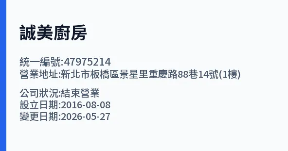 誠美廚房的照片-統編 47975214(新北市) 公司登記資料與營業項目詳細圖表