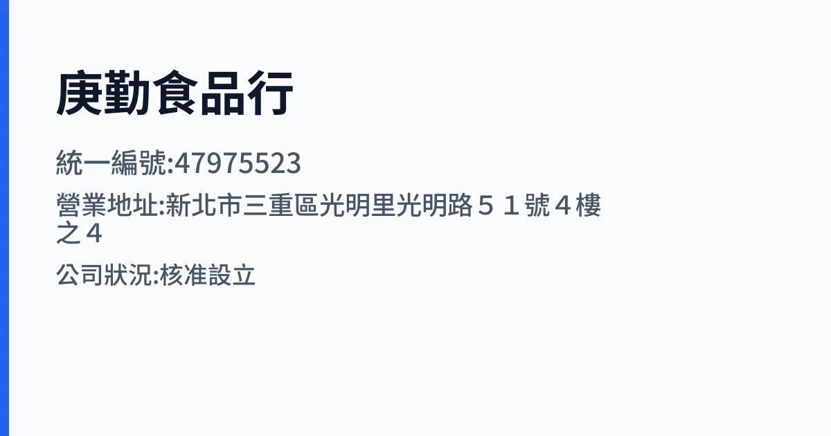 庚勤食品行 - 統編 47975523(新北市) 公司登記資料與營業項目詳細圖表