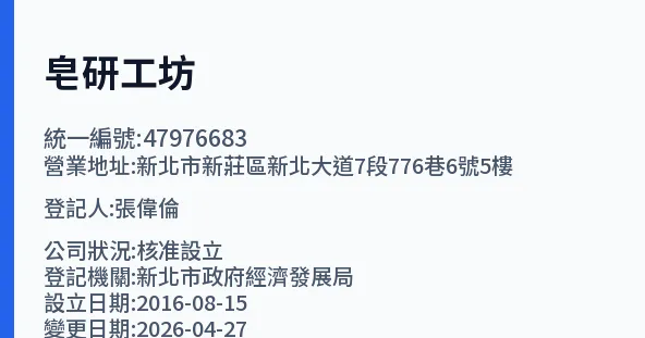皂研工坊的照片-統編 47976683(新北市) 公司登記資料與營業項目詳細圖表