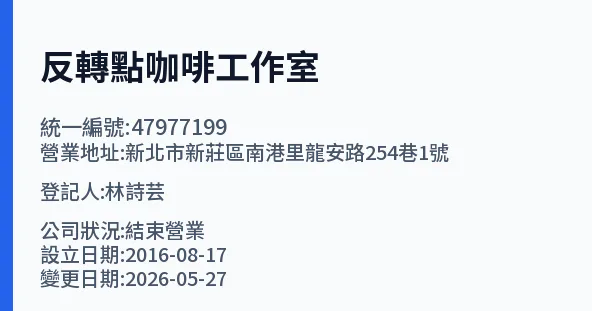反轉點咖啡工作室的照片-統編 47977199(新北市) 公司登記資料與營業項目詳細圖表