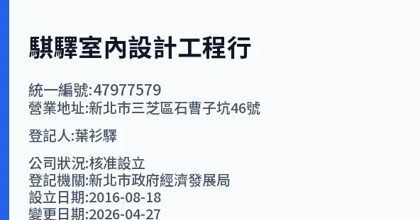 騏驛室內設計工程行的照片-統編 47977579(新北市) 公司登記資料與營業項目詳細圖表