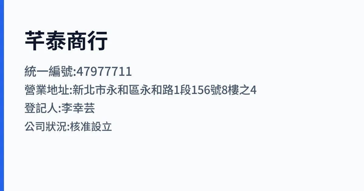 芊泰商行 - 統編 47977711(新北市) 公司登記資料與營業項目詳細圖表