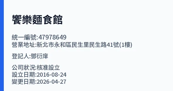 饗樂麵食館的照片-統編 47978649(新北市) 公司登記資料與營業項目詳細圖表