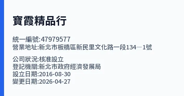 寶霞精品行的照片-統編 47979577(新北市) 公司登記資料與營業項目詳細圖表