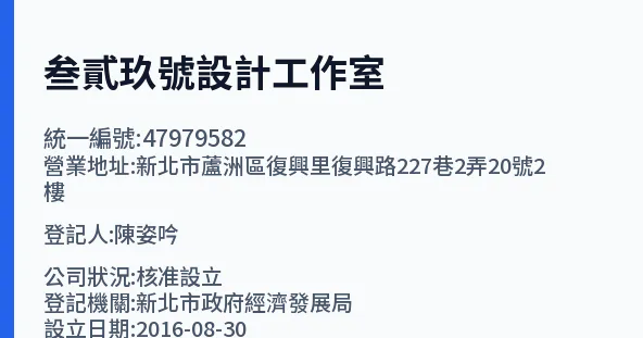 叁貳玖號設計工作室的照片-統編 47979582(新北市) 公司登記資料與營業項目詳細圖表