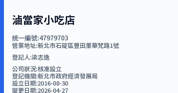 滷當家小吃店的照片-統編 47979703(新北市) 公司登記資料與營業項目詳細圖表