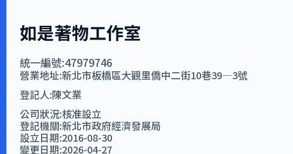 如是著物工作室的照片-統編 47979746(新北市) 公司登記資料與營業項目詳細圖表