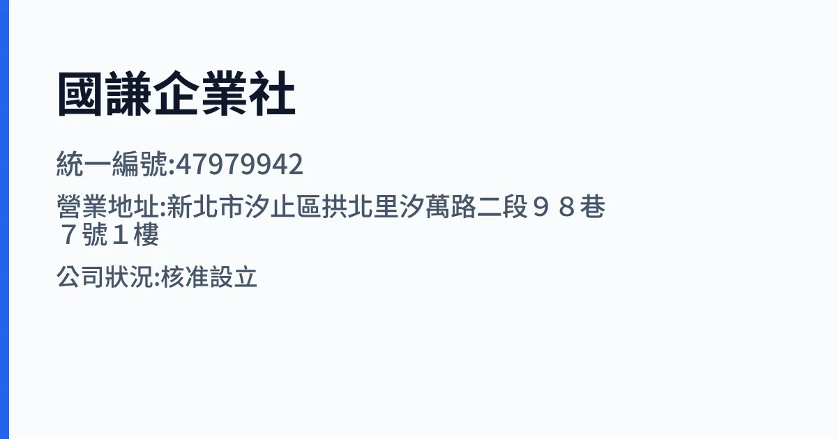 國謙企業社 - 統編 47979942(新北市) 公司登記資料與營業項目詳細圖表