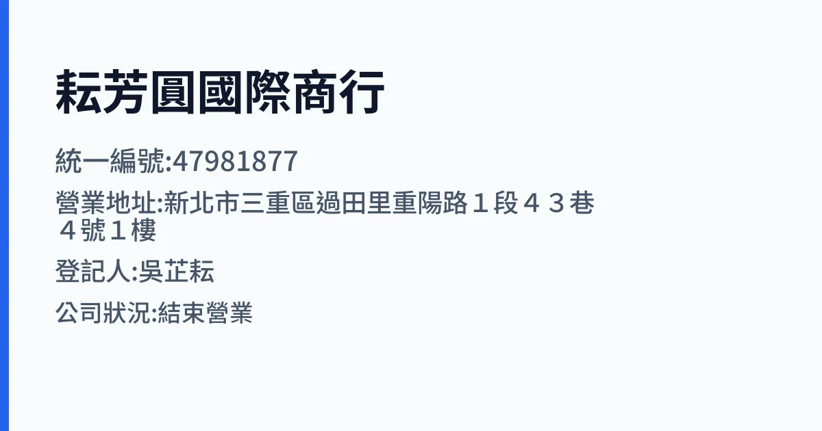 耘芳圓國際商行 - 統編 47981877(新北市) 公司登記資料與營業項目詳細圖表