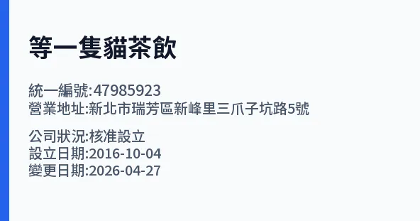 等一隻貓茶飲的照片-統編 47985923(新北市) 公司登記資料與營業項目詳細圖表