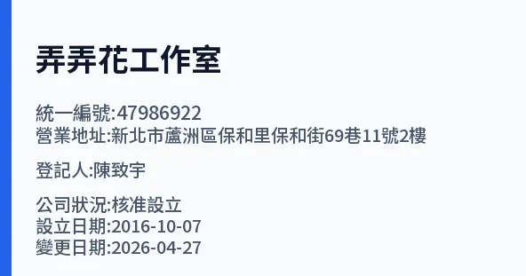 弄弄花工作室的照片-統編 47986922(新北市) 公司登記資料與營業項目詳細圖表