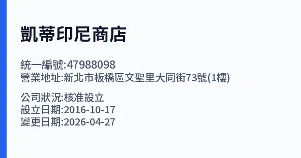 凱蒂印尼商店的照片-統編 47988098(新北市) 公司登記資料與營業項目詳細圖表