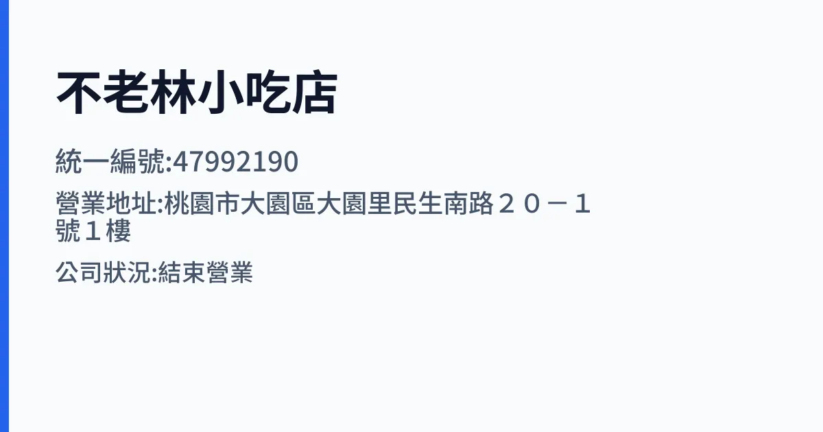 不老林小吃店 - 統編 47992190(桃園市) 公司登記資料與營業項目詳細圖表