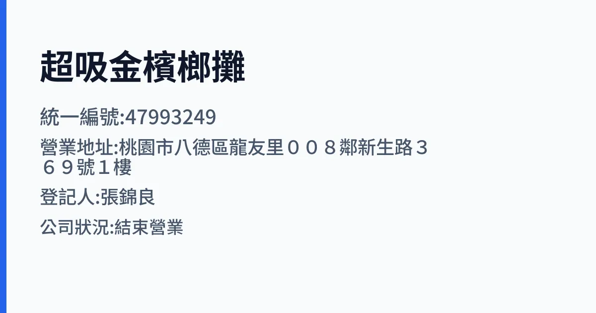 超吸金檳榔攤 - 統編 47993249(桃園市) 公司登記資料與營業項目詳細圖表