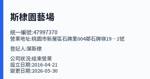 斯棣園藝場的照片-統編 47997370(桃園市) 公司登記資料與營業項目詳細圖表