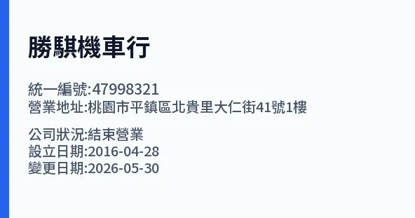 勝騏機車行的照片-統編 47998321(桃園市) 公司登記資料與營業項目詳細圖表