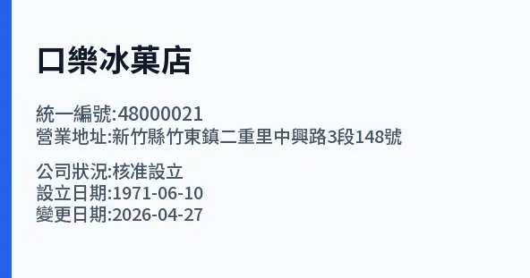 口樂冰菓店的照片-統編 48000021(新竹縣) 公司登記資料與營業項目詳細圖表
