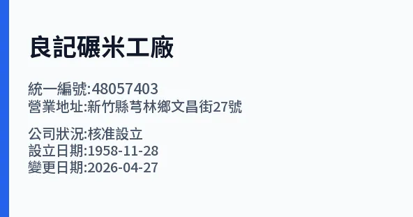 良記碾米工廠的照片-統編 48057403(新竹縣) 公司登記資料與營業項目詳細圖表