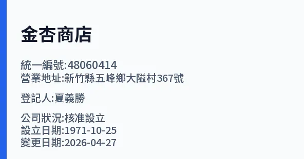 金杏商店的照片-統編 48060414(新竹縣) 公司登記資料與營業項目詳細圖表