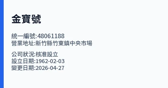 金寶號的照片-統編 48061188(新竹縣) 公司登記資料與營業項目詳細圖表