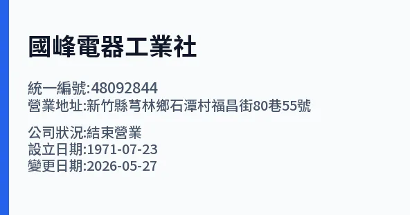國峰電器工業社的照片-統編 48092844(新竹縣) 公司登記資料與營業項目詳細圖表