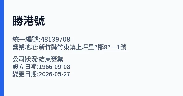 勝港號的照片-統編 48139708(新竹縣) 公司登記資料與營業項目詳細圖表