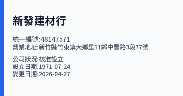 新發建材行的照片-統編 48147571(新竹縣) 公司登記資料與營業項目詳細圖表