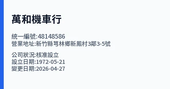 萬和機車行的照片-統編 48148586(新竹縣) 公司登記資料與營業項目詳細圖表