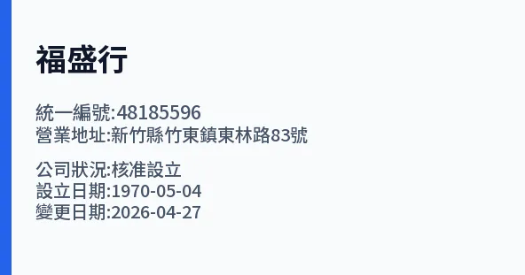福盛行的照片-統編 48185596(新竹縣) 公司登記資料與營業項目詳細圖表