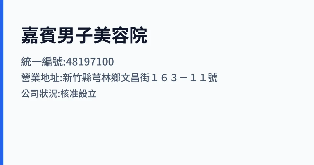 嘉賓男子美容院 - 統編 48197100（新竹縣） 公司登記資料與營業項目詳細圖表