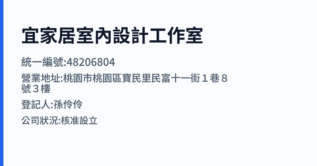 宜家居室內設計工作室 - 統編 48206804(桃園市) 公司登記資料與營業項目詳細圖表