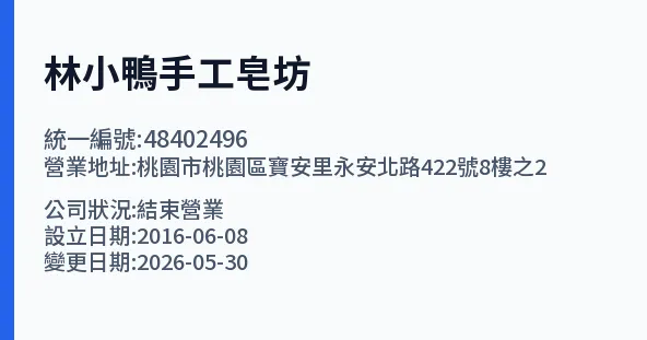 林小鴨手工皂坊的照片-統編 48402496(桃園市) 公司登記資料與營業項目詳細圖表