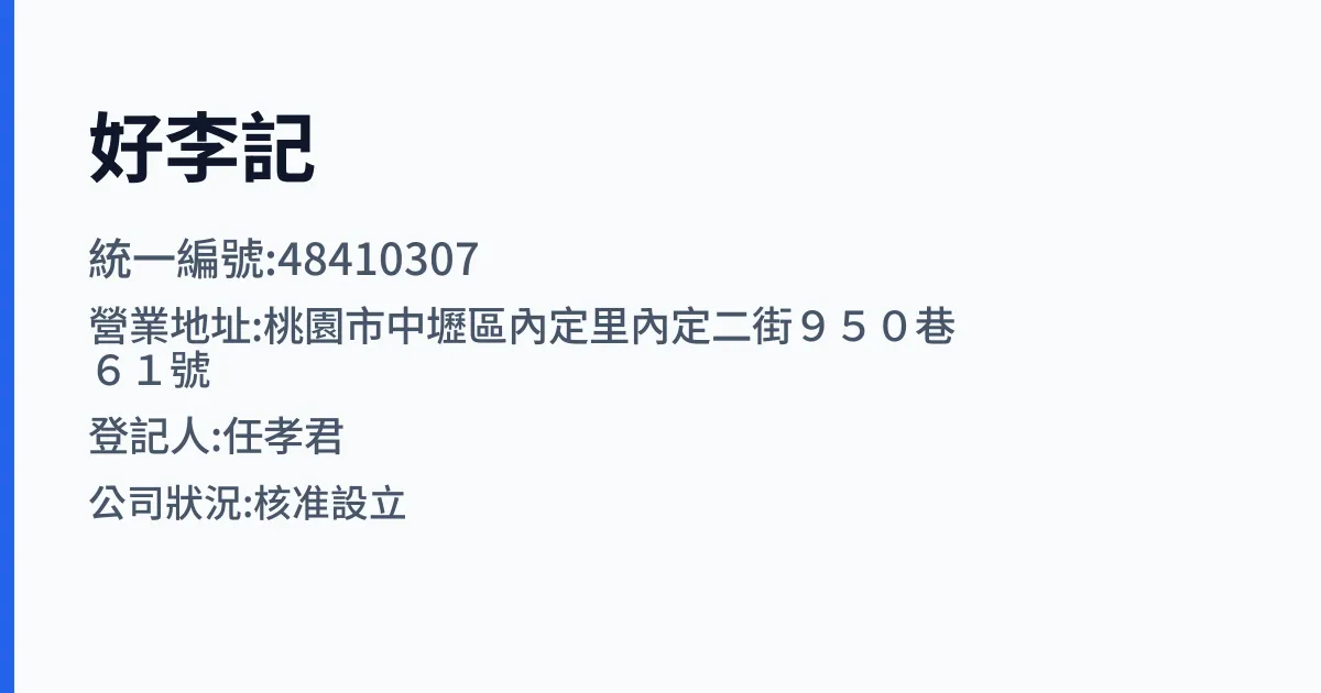 好李記 - 統編 48410307(桃園市) 公司登記資料與營業項目詳細圖表