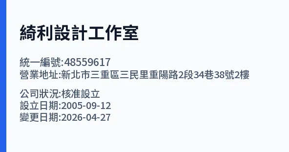 綺利設計工作室的照片-統編 48559617(新北市) 公司登記資料與營業項目詳細圖表