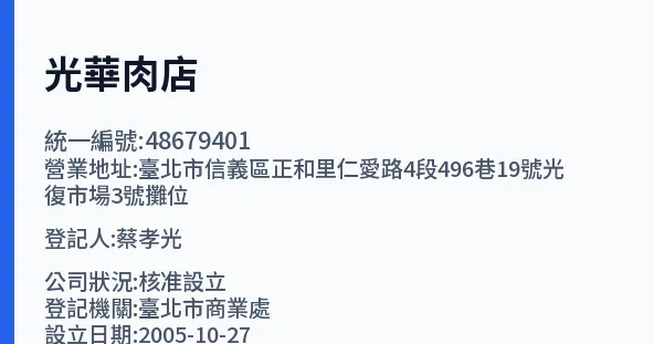 光華肉店的照片-統編 48679401(臺北市) 公司登記資料與營業項目詳細圖表
