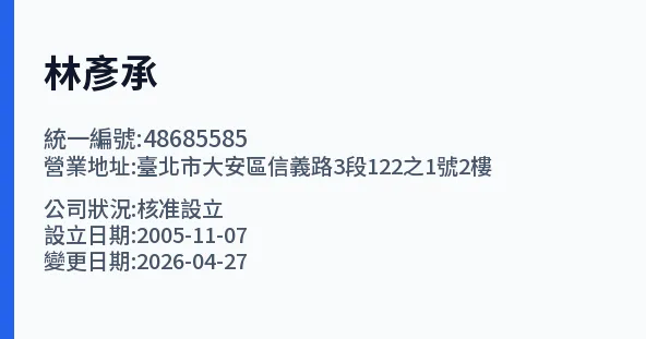 林彥承的照片-統編 48685585(臺北市) 公司登記資料與營業項目詳細圖表