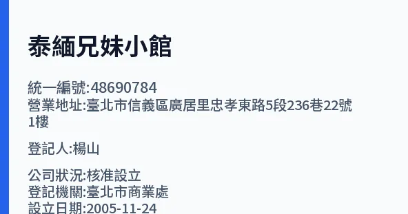 泰緬兄妹小館的照片-統編 48690784(臺北市) 公司登記資料與營業項目詳細圖表