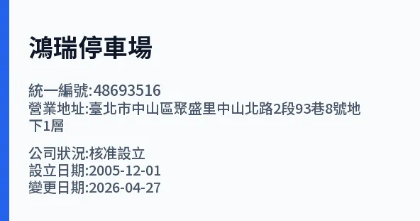 鴻瑞停車場的照片-統編 48693516(臺北市) 公司登記資料與營業項目詳細圖表