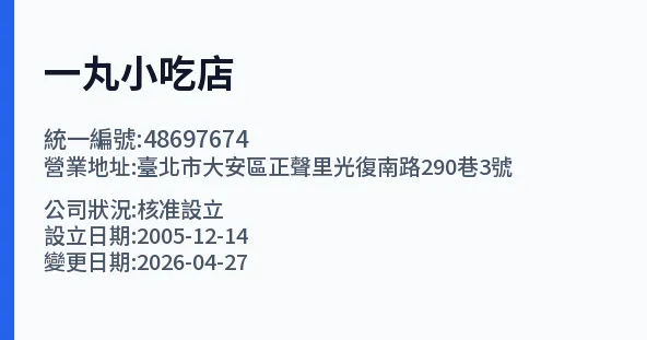 一丸小吃店的照片-統編 48697674(臺北市) 公司登記資料與營業項目詳細圖表