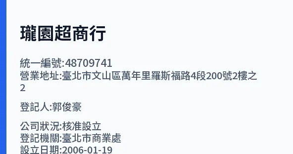 瓏園超商行的照片-統編 48709741(臺北市) 公司登記資料與營業項目詳細圖表