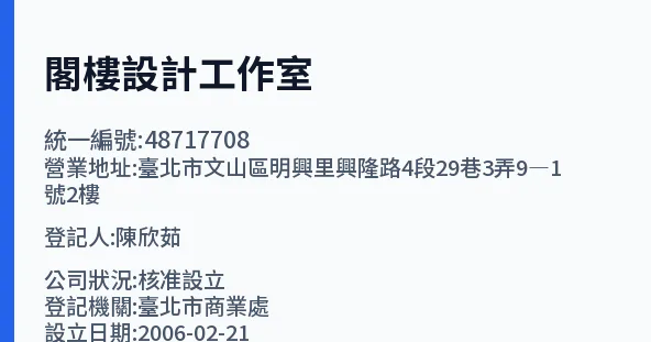 閣樓設計工作室的照片-統編 48717708(臺北市) 公司登記資料與營業項目詳細圖表