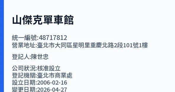 山傑克單車館的照片-統編 48717812(臺北市) 公司登記資料與營業項目詳細圖表