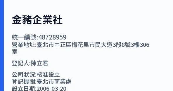金豬企業社的照片-統編 48728959(臺北市) 公司登記資料與營業項目詳細圖表