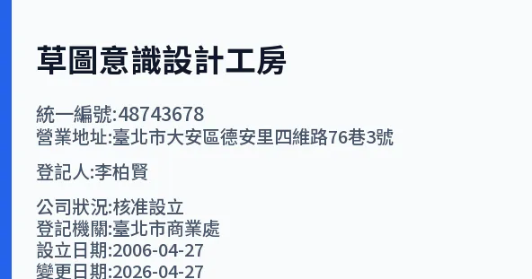 草圖意識設計工房的照片-統編 48743678(臺北市) 公司登記資料與營業項目詳細圖表