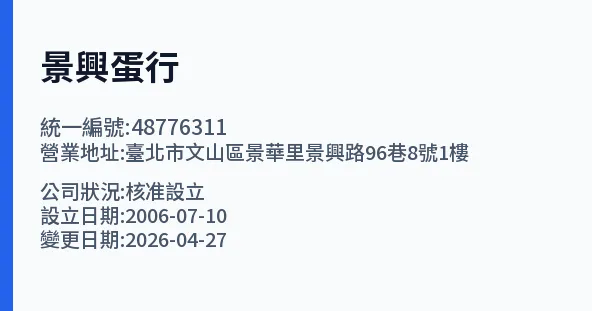 景興蛋行的照片-統編 48776311(臺北市) 公司登記資料與營業項目詳細圖表