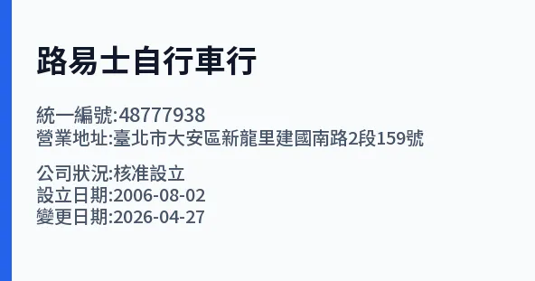 路易士自行車行的照片-統編 48777938(臺北市) 公司登記資料與營業項目詳細圖表